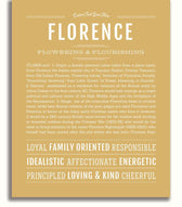 Florence Personalized Name Meaning Art Prints – Name Stories