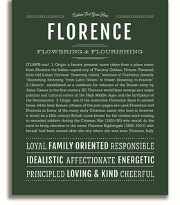 Florence Personalized Name Meaning Art Prints – Name Stories