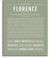 Florence Personalized Name Meaning Art Prints – Name Stories