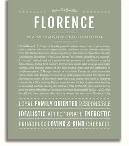 Florence Personalized Name Meaning Art Prints – Name Stories