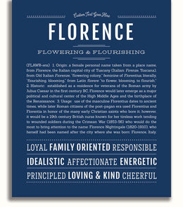 Florence Personalized Name Meaning Art Prints – Name Stories