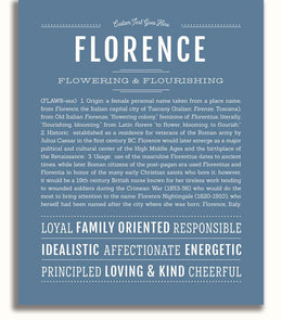 Florence Personalized Name Meaning Art Prints – Name Stories