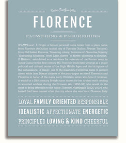 Florence Personalized Name Meaning Art Prints – Name Stories
