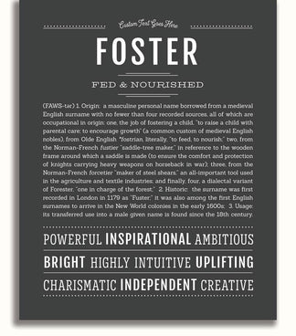 Foster Personalized Name Meaning Art Prints – Name Stories