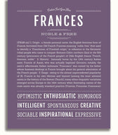 Frances Personalized Name Meaning Art Prints – Name Stories