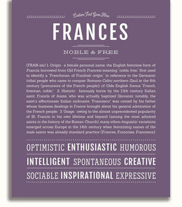 Frances Personalized Name Meaning Art Prints – Name Stories