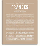 Frances Personalized Name Meaning Art Prints – Name Stories