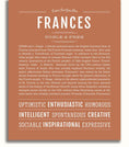 Frances Personalized Name Meaning Art Prints – Name Stories
