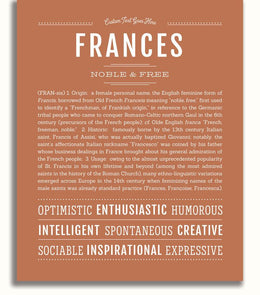 Frances Personalized Name Meaning Art Prints – Name Stories