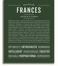 Frances Personalized Name Meaning Art Prints – Name Stories