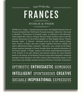 Frances Personalized Name Meaning Art Prints – Name Stories