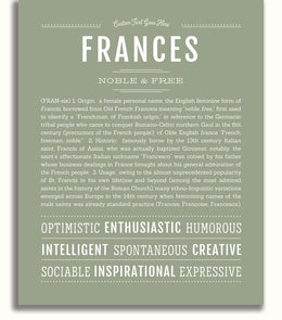 Frances Personalized Name Meaning Art Prints – Name Stories