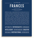 Frances Personalized Name Meaning Art Prints – Name Stories