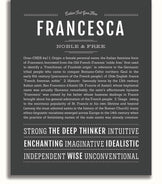 Francesca Personalized Name Meaning Art Prints – Name Stories