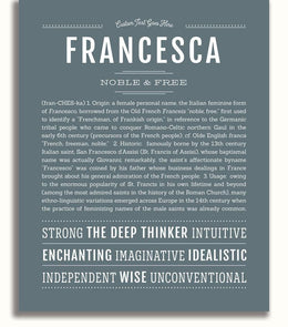 Francesca Personalized Name Meaning Art Prints – Name Stories