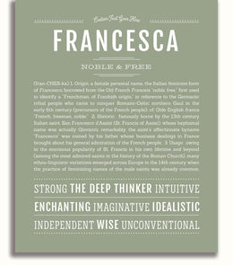Francesca Personalized Name Meaning Art Prints – Name Stories