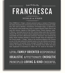 Franchesca Personalized Name Meaning Art Prints – Name Stories