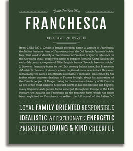 Franchesca Personalized Name Meaning Art Prints – Name Stories