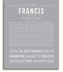 Francis Personalized Name Meaning Art Prints – Name Stories
