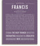 Francis Personalized Name Meaning Art Prints – Name Stories