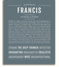 Francis Personalized Name Meaning Art Prints – Name Stories