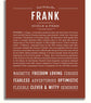 Frank Personalized Name Meaning Art Prints – Name Stories
