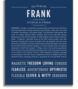 Frank Personalized Name Meaning Art Prints – Name Stories