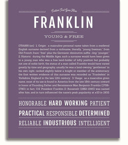Franklin Personalized Name Meaning Art Prints – Name Stories