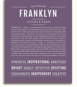 Franklyn Personalized Name Meaning Art Prints – Name Stories