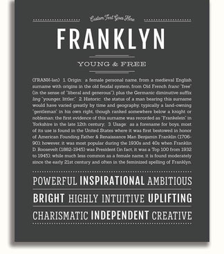 Franklyn Personalized Name Meaning Art Prints – Name Stories