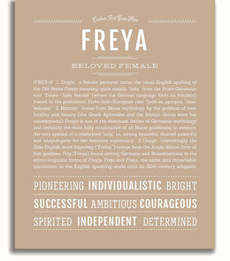 Freya Personalized Name Meaning Art Prints – Name Stories