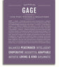 Gage Personalized Name Meaning Art Prints – Name Stories