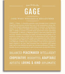 Gage Personalized Name Meaning Art Prints – Name Stories
