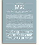 Gage Personalized Name Meaning Art Prints – Name Stories