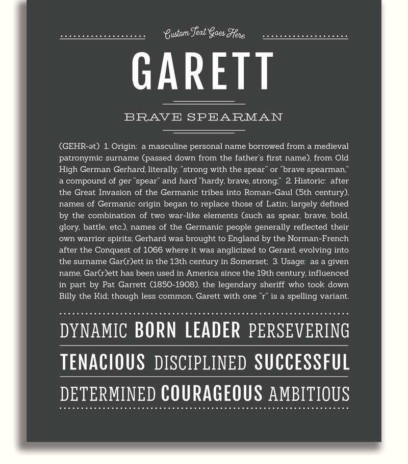 Garett Personalized Name Meaning Art Prints – Name Stories