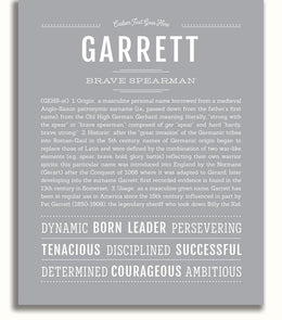 Garrett Personalized Name Meaning Art Prints – Name Stories