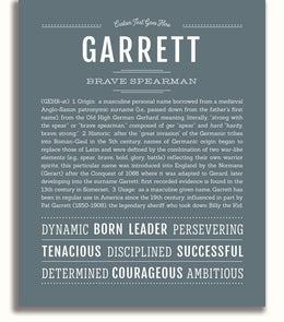 Garrett Personalized Name Meaning Art Prints – Name Stories