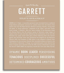 Garrett Personalized Name Meaning Art Prints – Name Stories
