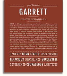 Garrett Personalized Name Meaning Art Prints – Name Stories