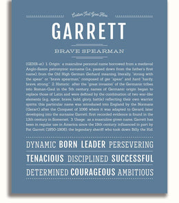 Garrett Personalized Name Meaning Art Prints – Name Stories
