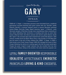 Gary Personalized Name Meaning Art Prints – Name Stories