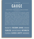 Gauge Personalized Name Meaning Art Prints – Name Stories