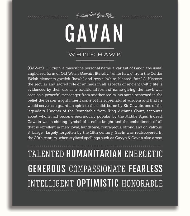 Gavan Personalized Name Meaning Art Prints – Name Stories