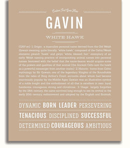 Gavin Personalized Name Meaning Art Prints – Name Stories