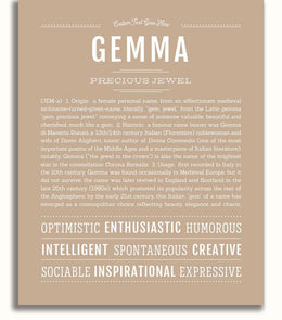 Gemma Personalized Name Meaning Art Prints – Name Stories