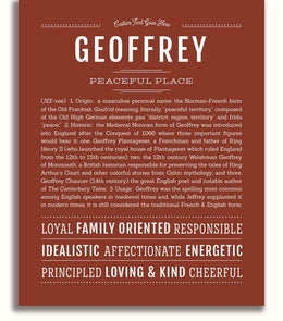 Geoffrey Personalized Name Meaning Art Prints – Name Stories