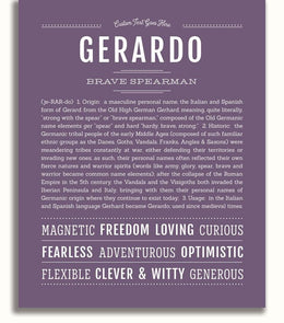Gerardo Personalized Name Meaning Art Prints – Name Stories