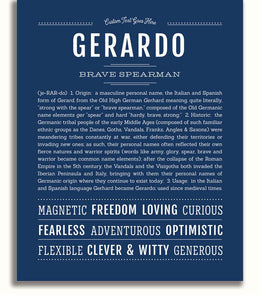 Gerardo Personalized Name Meaning Art Prints – Name Stories
