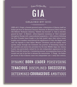 Gia Personalized Name Meaning Art Prints – Name Stories