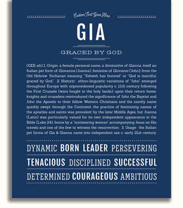 Gia Personalized Name Meaning Art Prints – Name Stories